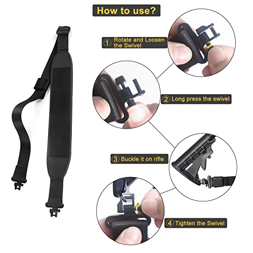 Rifle Sling, 2 Point Sling with 6.5mm Soft Neoprene Pad,(Newly Improved knob Snaps),Rifle Sling with Swivels(Hold up 300lb),Non-Slip Rifle Strap Hunting Rifle Sling for Outdoor Use