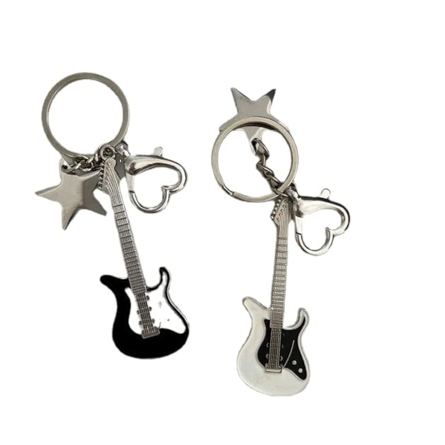 Pooyikoi Harajuku Y2k Guitar Love Heart Star Key Chain for Women Sweet Fashion Pendant Vintage Aesthetic Accessories (A+B,one size)