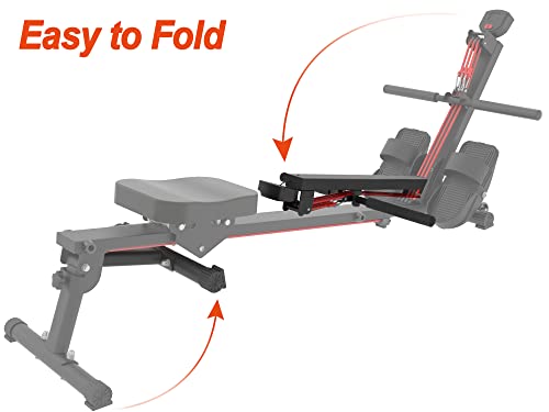 Rowing Machines for Home Use, Foldable Rowing Machine, Elastic Rower Indoor Row Machine with 3 Adjustable Levels, LCD Display & Comfortable Seat Cushion (Black&Red)