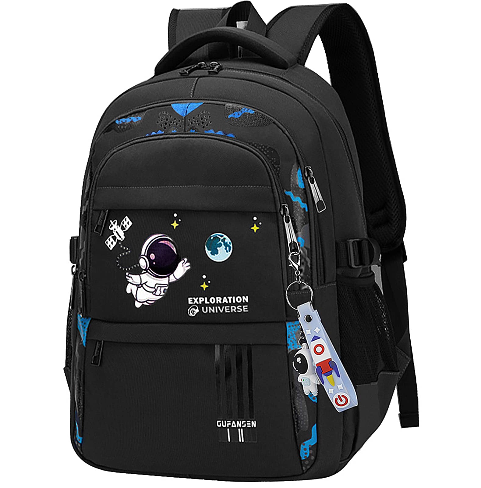 Astronaut Backpack for Boys Teens, Large Capacity School Bag Bookbag for Kids Elementary Middle (Black)