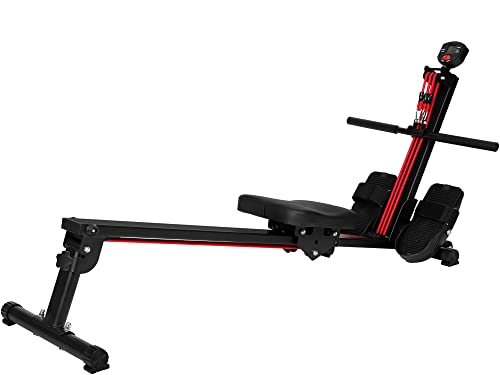 Rowing Machines for Home Use, Foldable Rowing Machine, Elastic Rower Indoor Row Machine with 3 Adjustable Levels, LCD Display & Comfortable Seat Cushion (Black&Red)