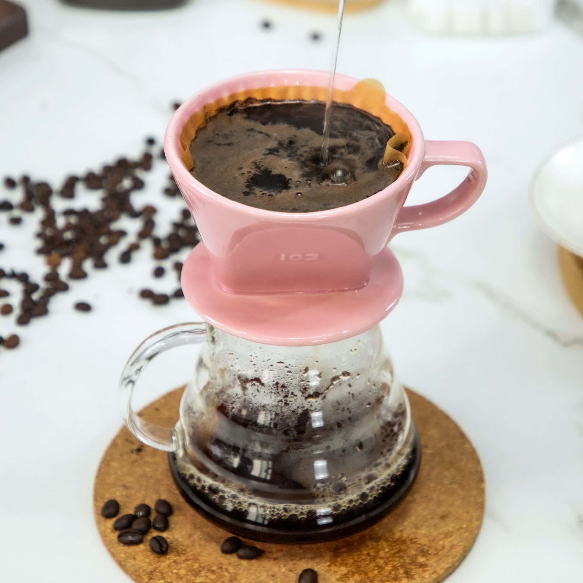 LHUKSGF Pour Over Ceramic - Coffee Dripper Ceramic Coffee Maker with 3 Holes Flat Bottom, Porcelain Slow Filter Cone for Travel, Camping, Office, Home, Coffee Maker Brew