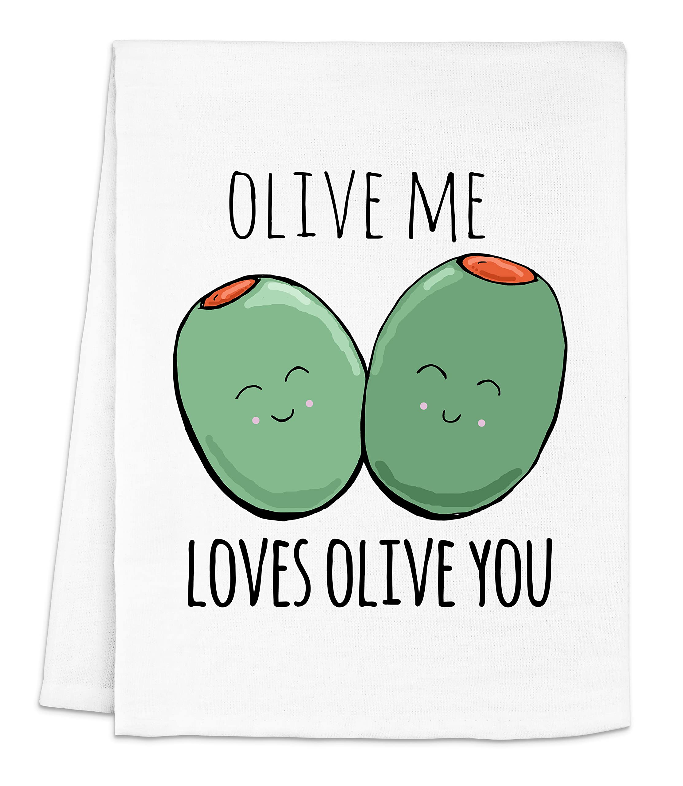 Moonlight Makers, Colorful Funny Dish Towel, Flour Sack Kitchen Towel, Sweet Housewarming Gift, Farmhouse Kitchen Decor (Olive Me Loves Olive You)