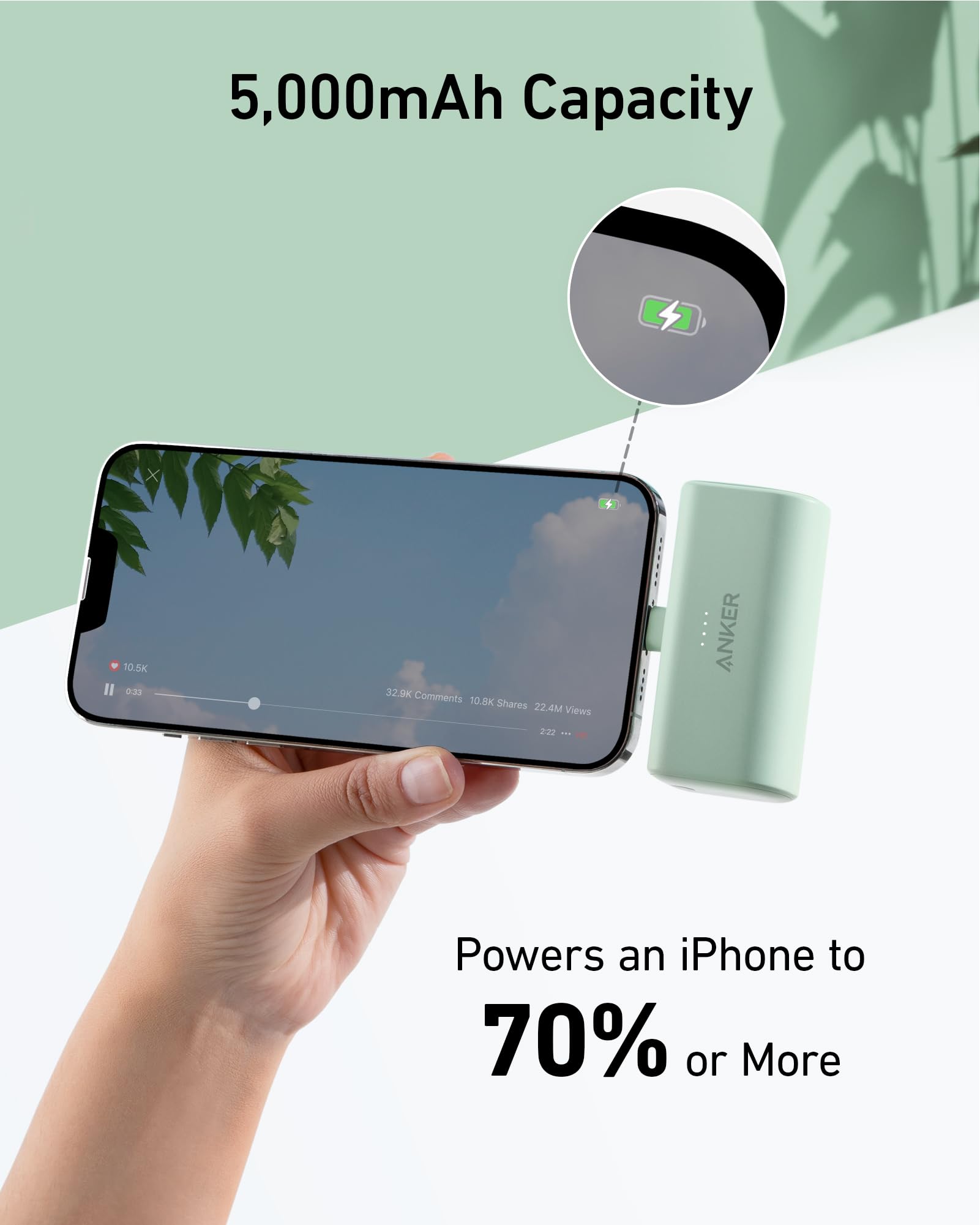 Anker Nano Power Bank with Built-in Lightning Connector, Portable Charger 5,000mAh MFi Certified 12W, Compatible with iPhone 14/14 Pro / 14 Plus / 14 Pro Max, iPhone 13 and 12 Series (Purple)