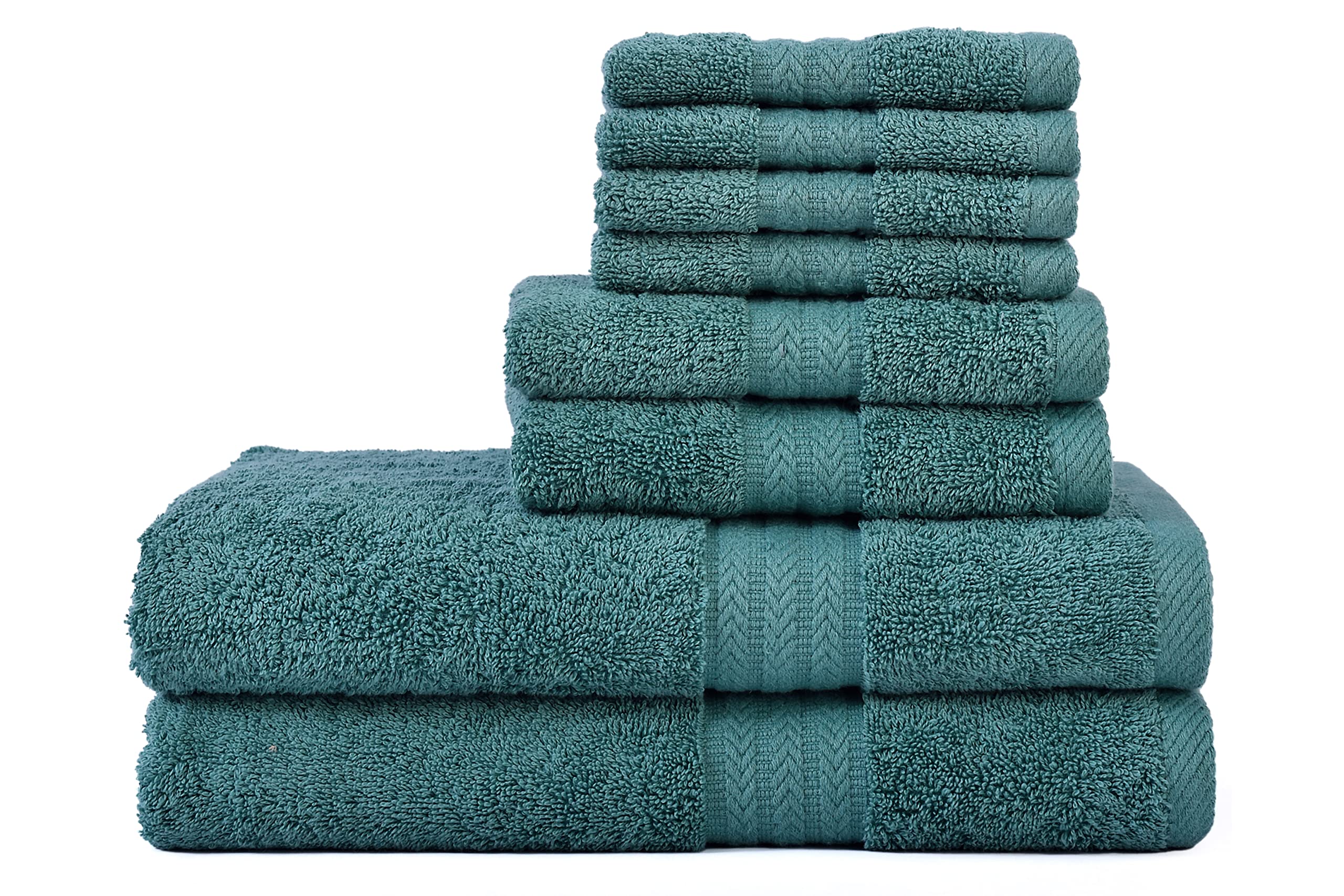 AKTI Premium 8 Piece Bathroom Towel Set, 2 Bath Towel 2 Hand Towel 4 Wash Cloth Bathroom Set, 100% Cotton Bathroom Towels with 580 GSM, Extra Absorbent & Quick Drying Towels for Bathroom