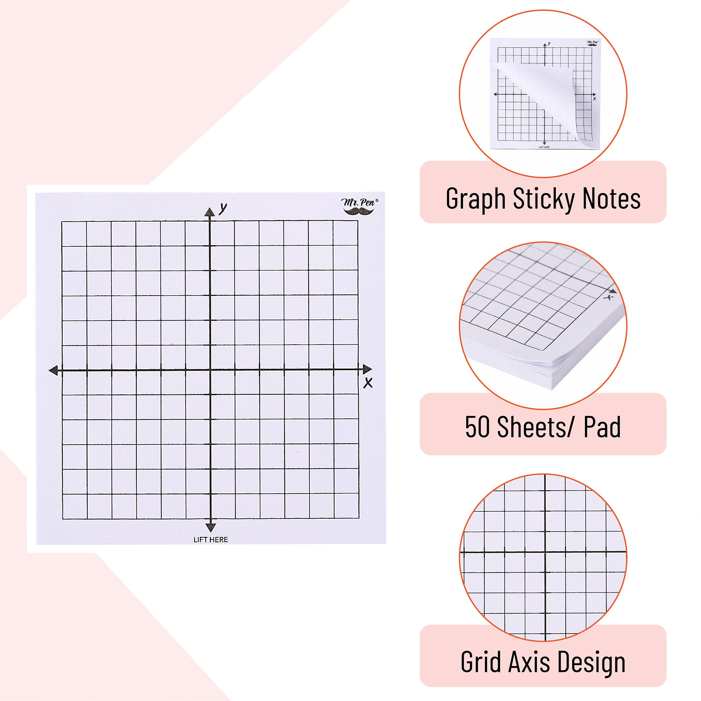Mr. Pen- Graph Paper Sticky Notes, 6 Pads, 3x3 Inch, Graph Sticky Notes, Math Graph Paper, Graphing Sticky Notes, Grid Sticky Notes, Grid Notepad, Mini Graph Paper