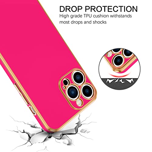 BENTOBEN for iPhone 13 Pro Max Case, Slim Soft Luxury Electroplated Bumper iPhone 13 Pro Max Phone Case for Women Men Girl Shockproof Protective Case Cover for iPhone 13 Pro Max 6.7", Hot Pink/Gold