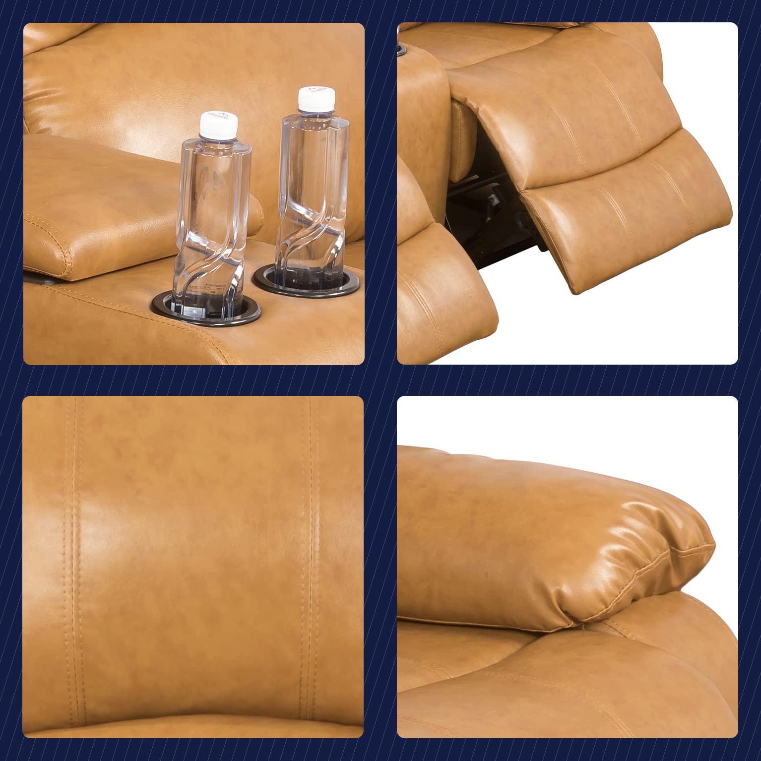 Beverly Fine Furniture Alpine Living Room Recliner Set Include Love seat, Sofa, 2-Piece, Ginger