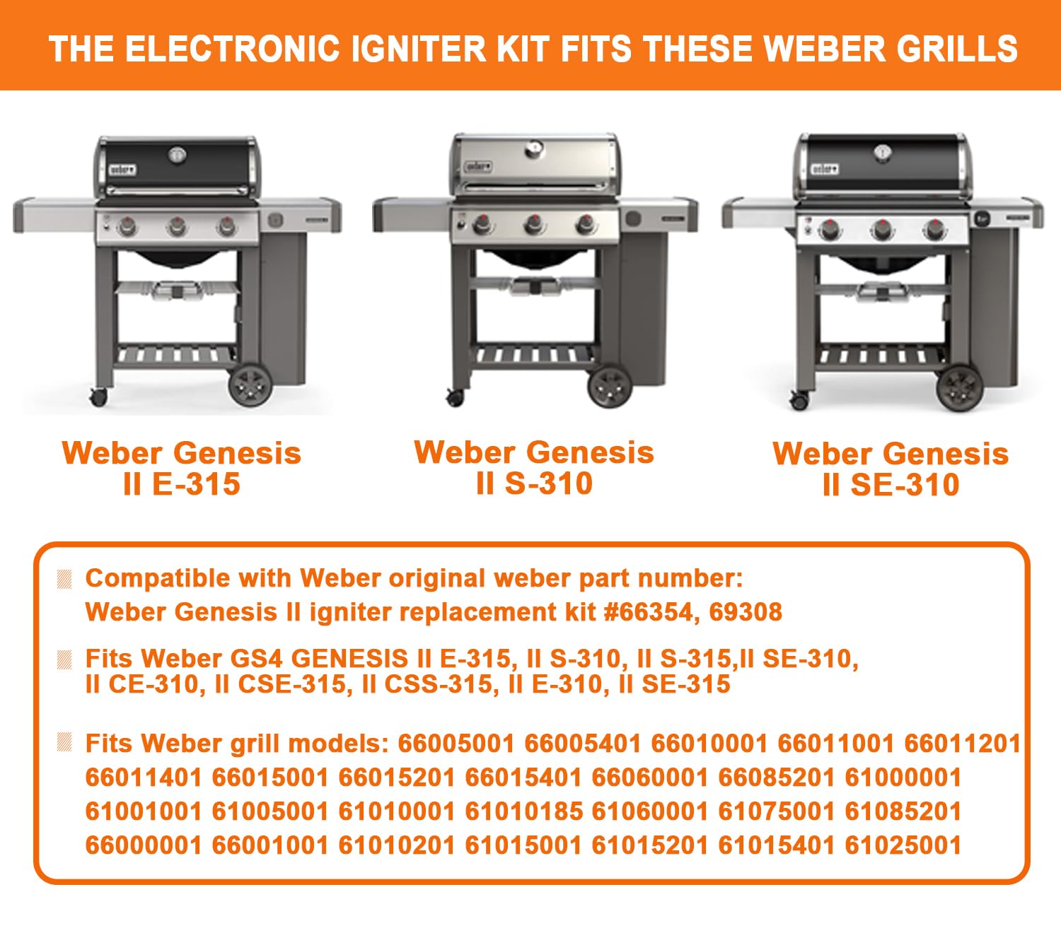 66354 69308 Igniter Kit Replacement for Weber GS4 Genesis II Grill Parts Ignition for Weber GS4 Genesis 2 E315, 2 S310, II S315, II SE-310, II SE-315, II CE-310, II CSE-315, II CSS-315, 2 E-310 Grills