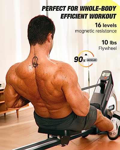 YOSUDA Magnetic Rowing Machine 350 LB Weight Capacity - 16 Levels Resistance for Home Use with LCD Monitor, Tablet Holder and Comfortable Seat Cushion