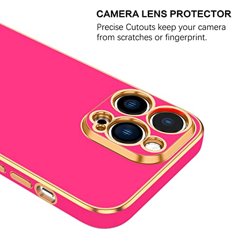 BENTOBEN for iPhone 13 Pro Max Case, Slim Soft Luxury Electroplated Bumper iPhone 13 Pro Max Phone Case for Women Men Girl Shockproof Protective Case Cover for iPhone 13 Pro Max 6.7", Hot Pink/Gold