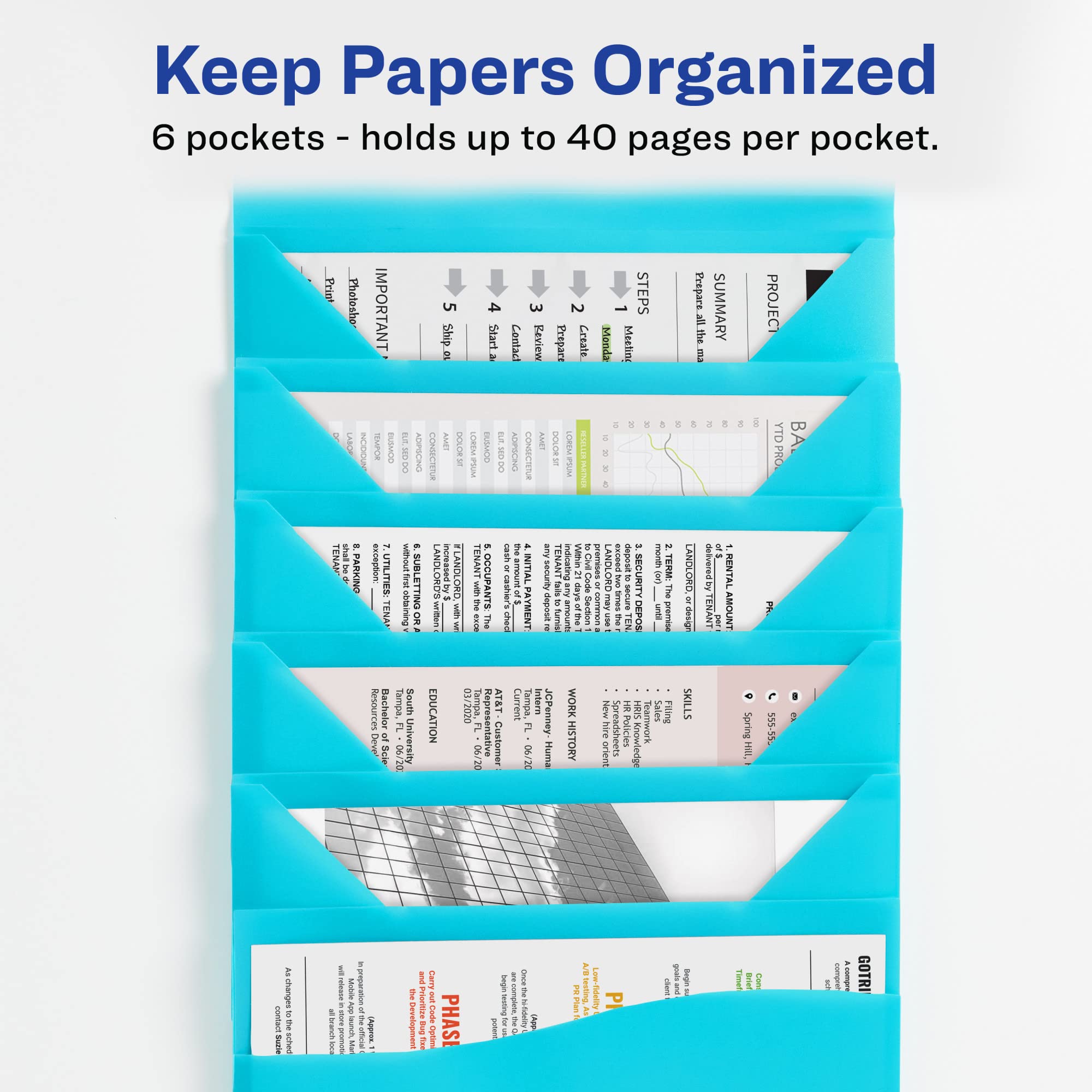 Avery Slide & View Expanding File Folder, 6 Pockets, Letter Size, 1 Aqua Folder (73544)