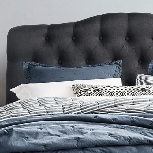 Rosevera Harriman Adjustable Heigh Headboard with Linen Upholstery and Button Tufting, King, Carbon