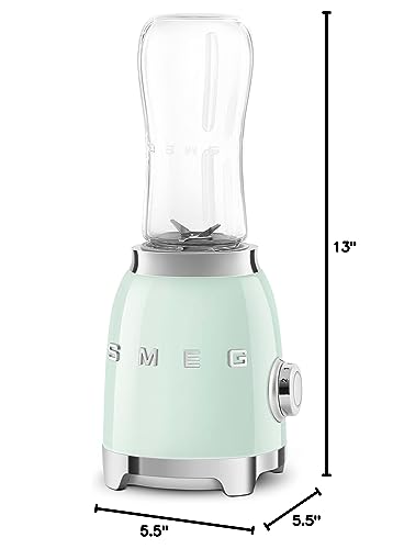 SMEG 50's Retro Style Personal Blender with Backlit Knob and Two BPA 600 ML Free bottles PBF01PGUS Pastel Green