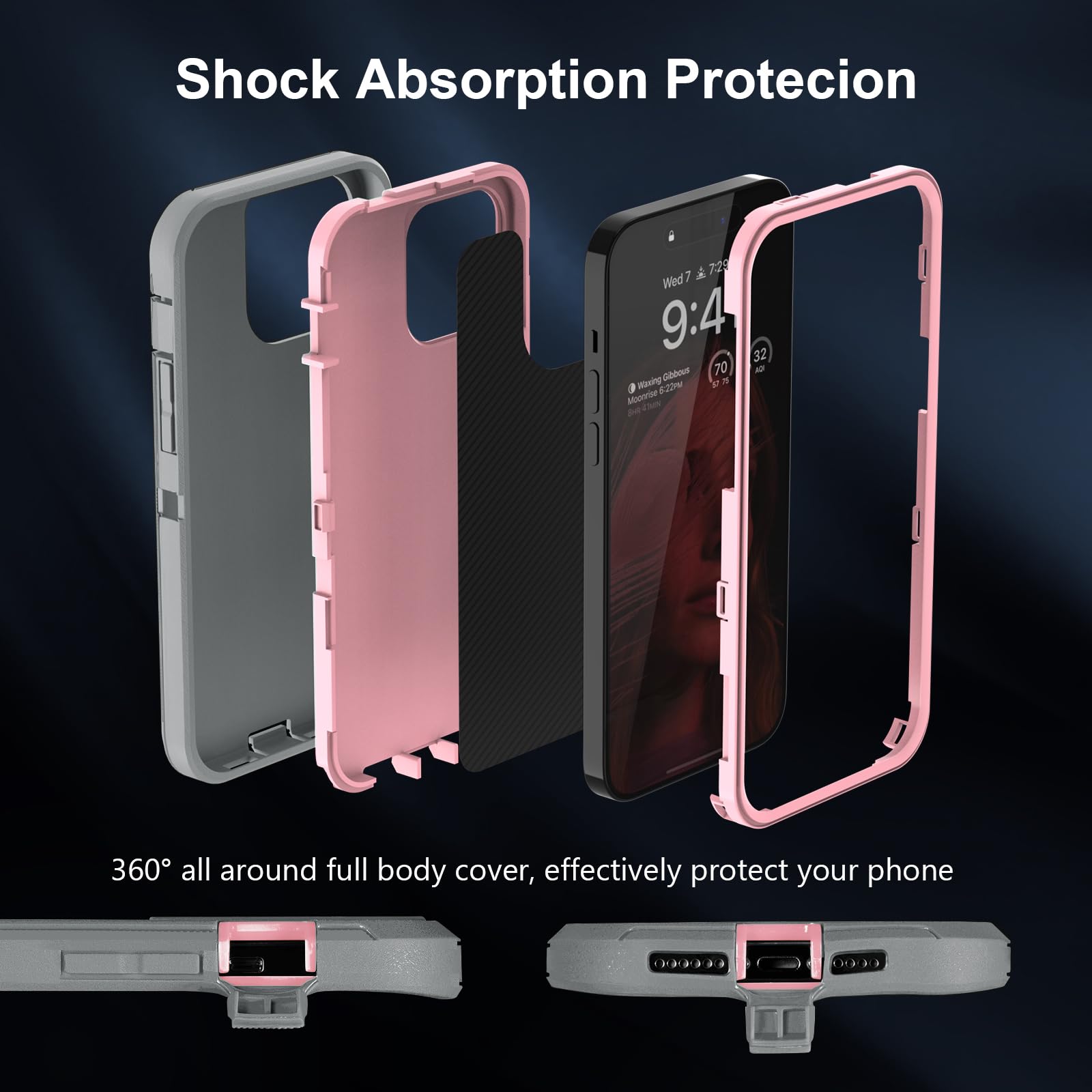 For iPhone 13 Pro Max Case , iPhone 12 Pro Max Case, Heavy Duty Shockproof 3 in 1 Silicone Rubber Hard PC Rugged Durable Phone Cover for iPhone 12 Pro Max &13 Pro Max Phone 6.7 Inch. (Gray/Pink)