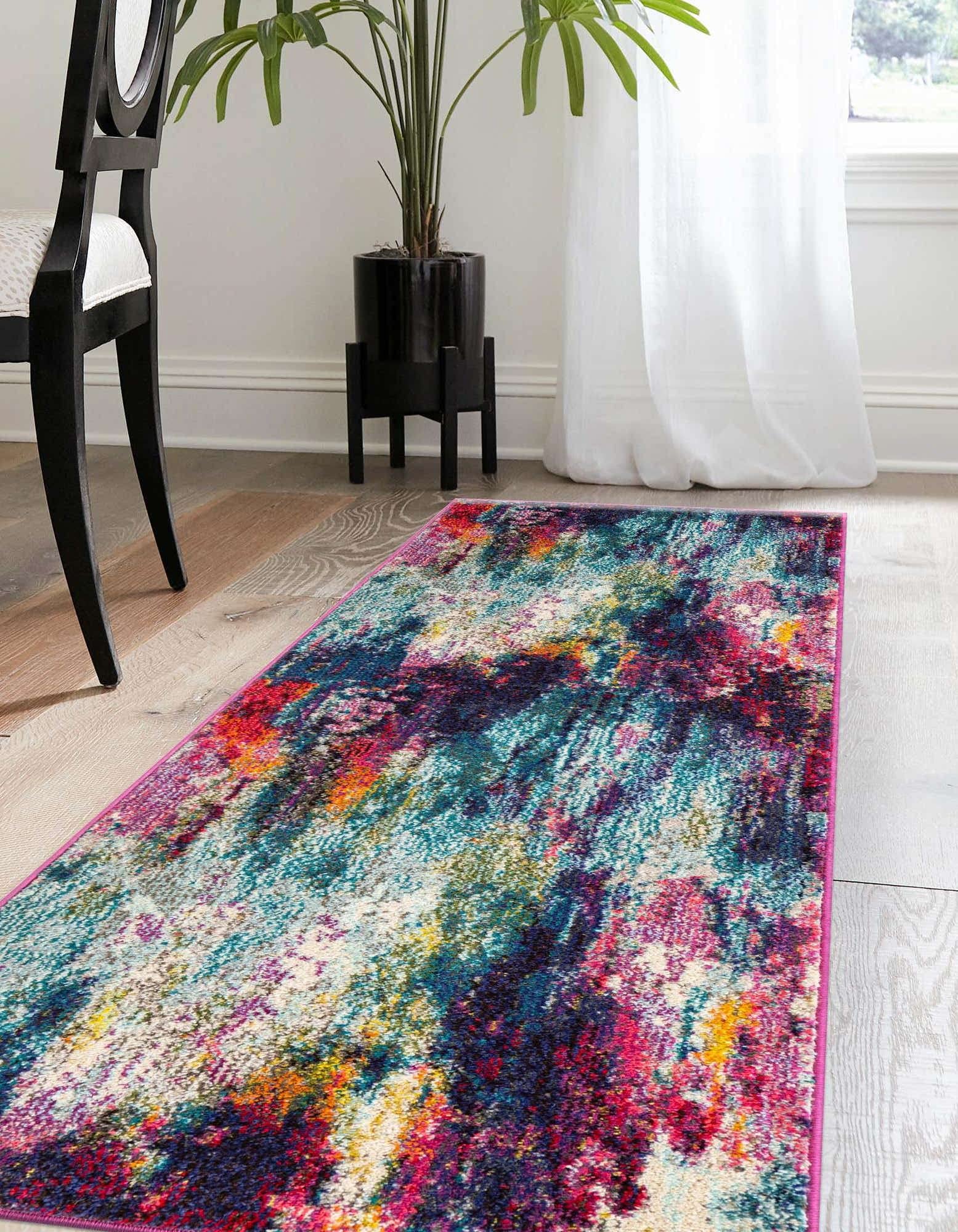 Rugs.com Theia Collection Rug – 2' 7 x 12' Runner Multi Medium Rug Perfect for Hallways, Entryways