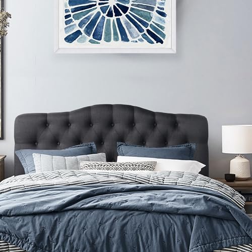 Rosevera Harriman Adjustable Heigh Headboard with Linen Upholstery and Button Tufting, King, Carbon