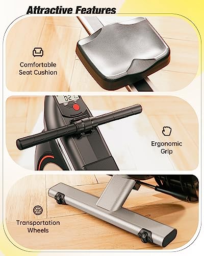 YOSUDA Magnetic Rowing Machine 350 LB Weight Capacity - 16 Levels Resistance for Home Use with LCD Monitor, Tablet Holder and Comfortable Seat Cushion