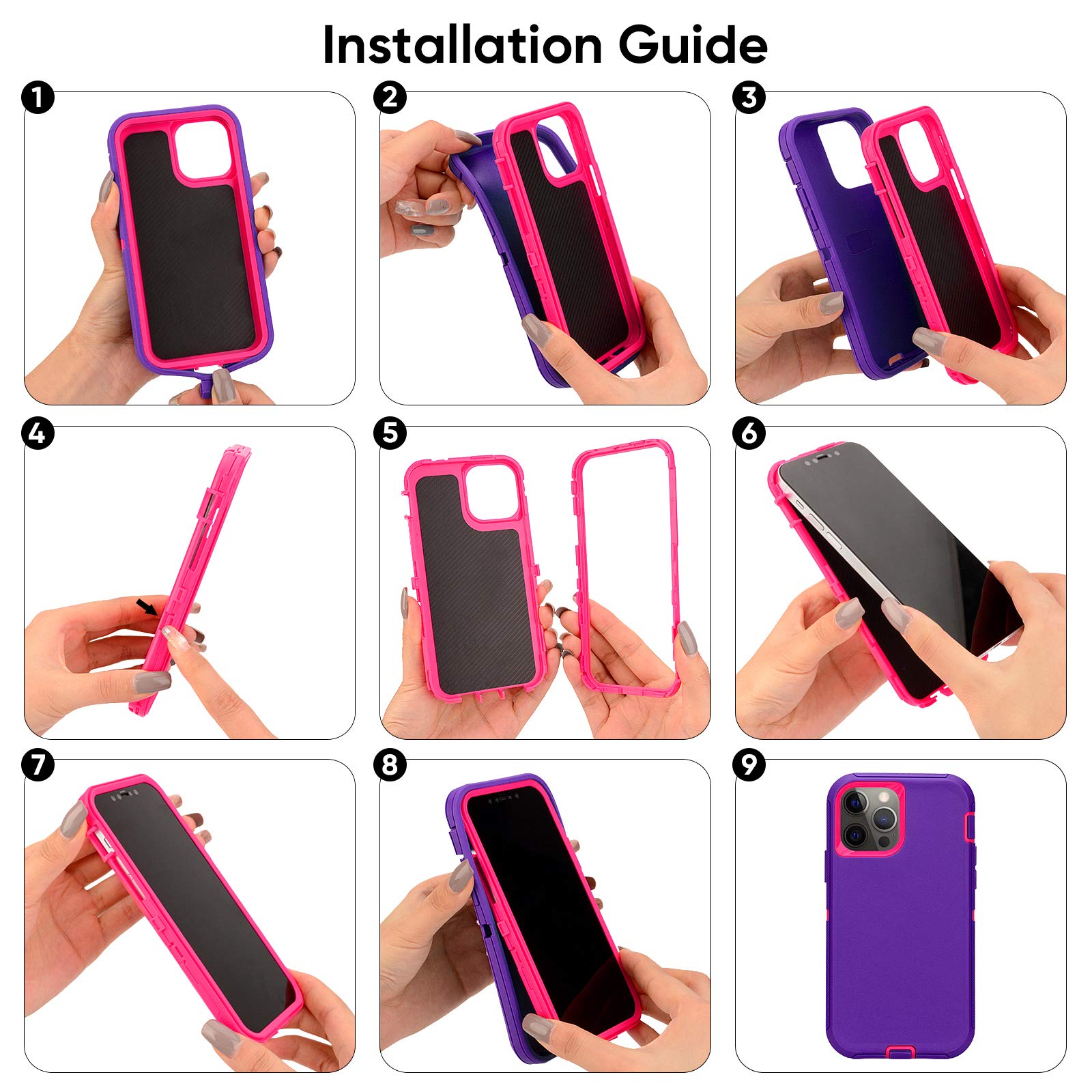 For iPhone 13 Pro Max Case , iPhone 12 Pro Max Case, Heavy Duty Shockproof 3 in 1 Silicone Rubber Hard PC Rugged Durable Phone Cover for iPhone 12 Pro Max &13 Pro Max Phone 6.7 Inch. (Gray/Pink)