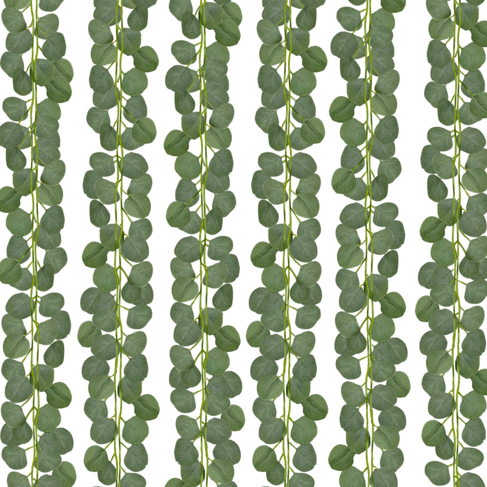 CQURE 6Pcs Eucalyptus Garland,Artificial Eucalyptus Leaves Table Greenery Garland Wreath Vines for Wedding Party Fireplace Bedroom Wall Room Decor