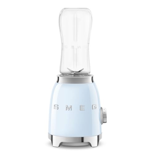 SMEG 50's Retro Style Personal Blender with Backlit Knob and Two 600 ML BPA Free bottles PBF01PBUS Pastel Blue