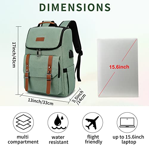 zalupri Work Laptop Backpack for Women and Men, 15.6 inch Computer Travel Backpacks for Working Stylish Teacher Backpack Casual Daypack laptop Bag with USB Charging Port, Green