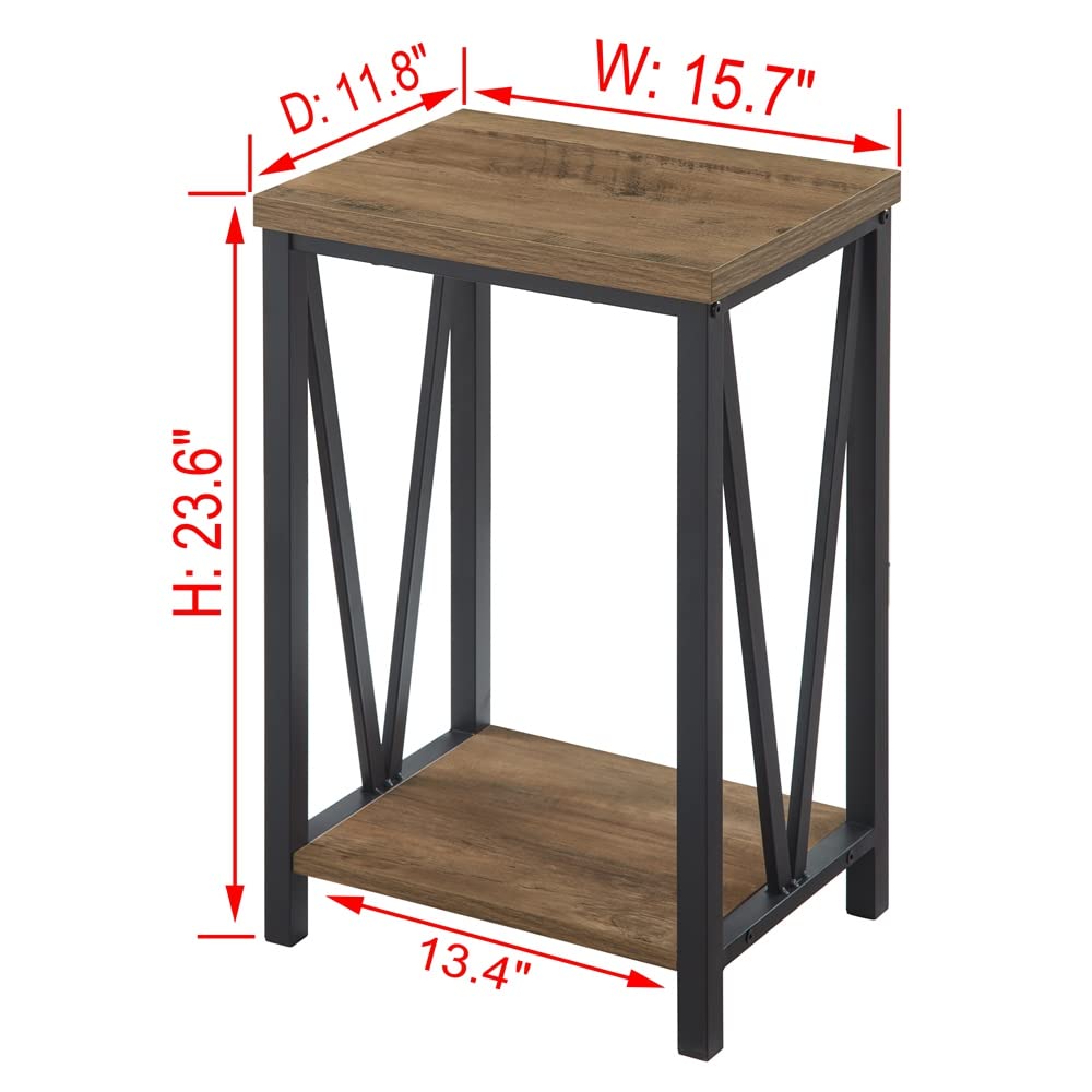 FOLUBAN Side Table with Storage Shelf, Rustic End Table for Living Room, Wood and Metal Nightstand for Bedroom, Oak