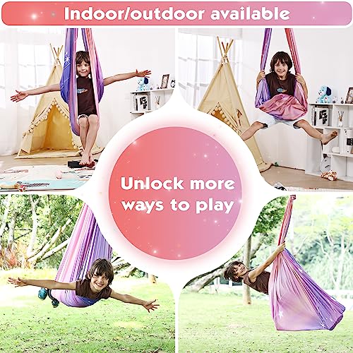 Sensory Swing Indoor/Outdoor for Kids & Adults with Cartoon Fabric, Double Layer, Holds 300 lbs (Pink) - 360 Swivel Ceiling Swing