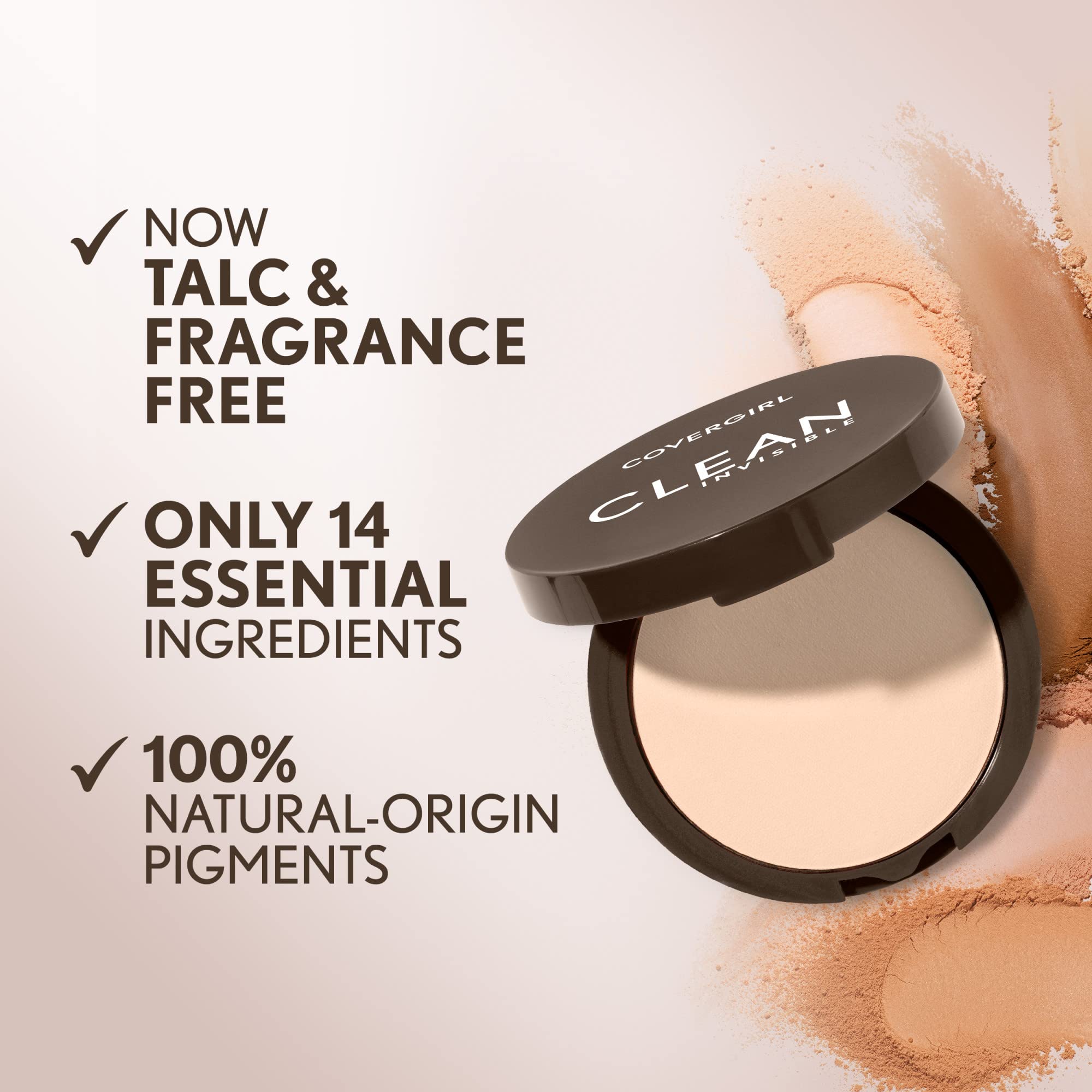 Covergirl Clean Invisible Pressed Powder, Lightweight, Breathable, Vegan Formula, Golden Caramel 180, 0.38oz