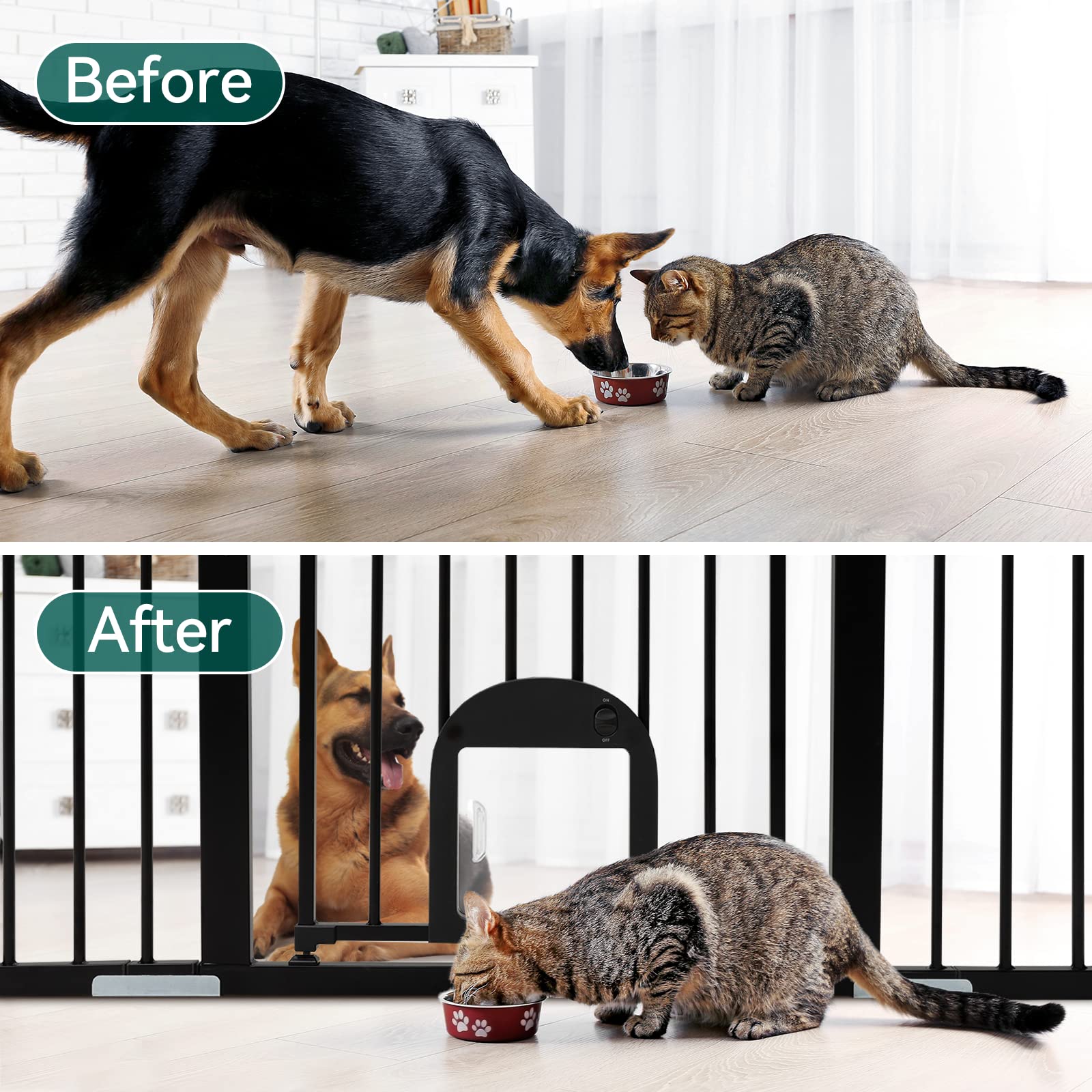 Babelio 29-48" Extra Wide Baby Gate with Adjustable Cat Door,Easy Install Pressure/Hardware Mounted,Auto Close Pet door for Stairs,House,Doorways,Effortless Walk Thru,Black