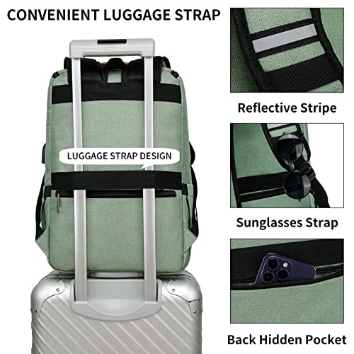 zalupri Work Laptop Backpack for Women and Men, 15.6 inch Computer Travel Backpacks for Working Stylish Teacher Backpack Casual Daypack laptop Bag with USB Charging Port, Green