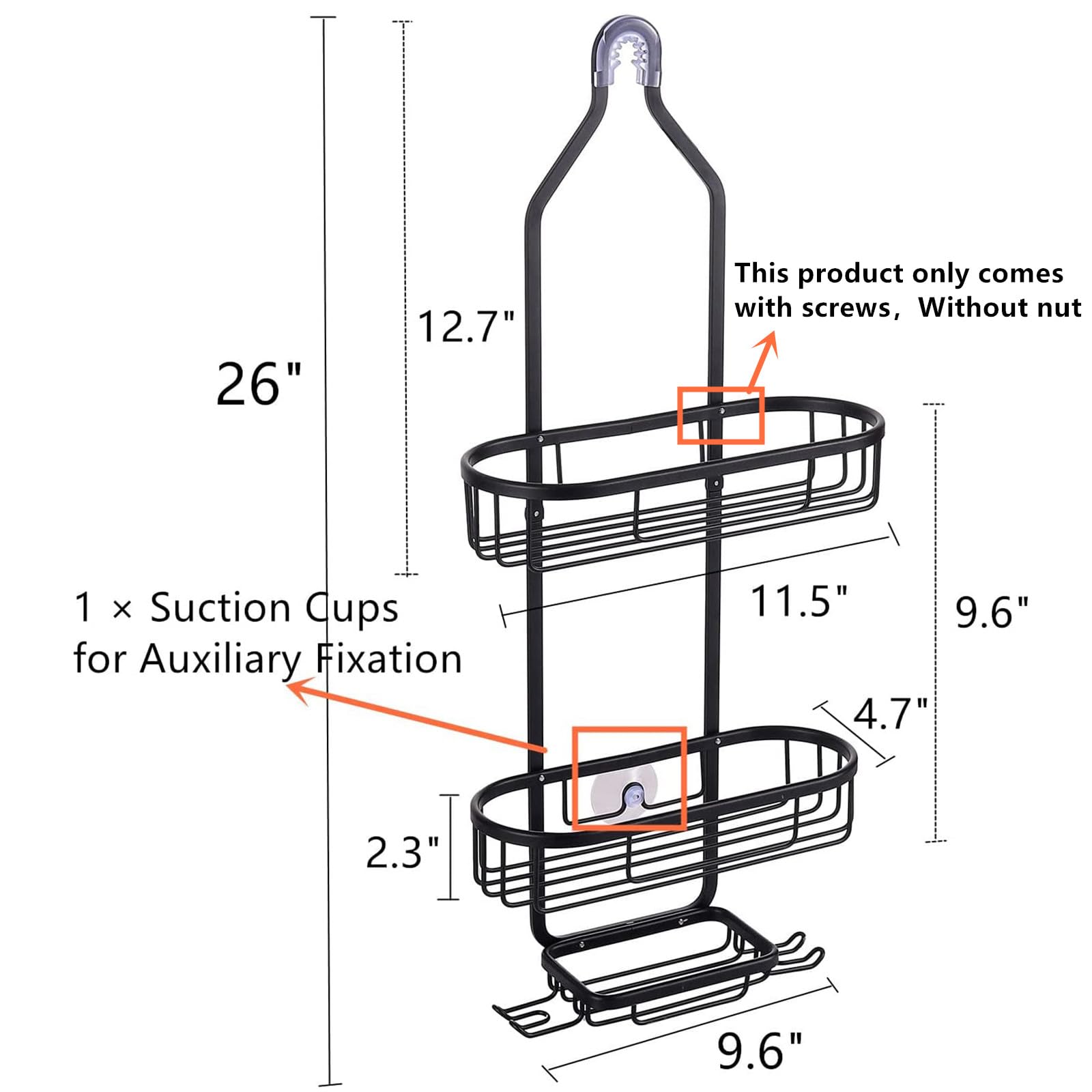 YCOCO Hanging Shower Caddy,Shower Caddy Over Shower Head,Rustproof Shower Organizer with Hooks for Razor and Soap Holder,Bathroom Shower Shelf,Black