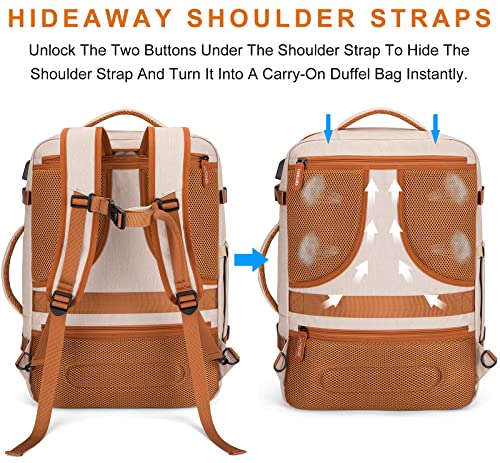 Lumesner Carry on Backpack, Extra Large 40L Flight Approved Travel Backpack for Men & Women,Expandable Large Suitcase Backpacks With 4 Packing Cubes,Water Resistant Luggage Daypack Weekender Bag,Beige