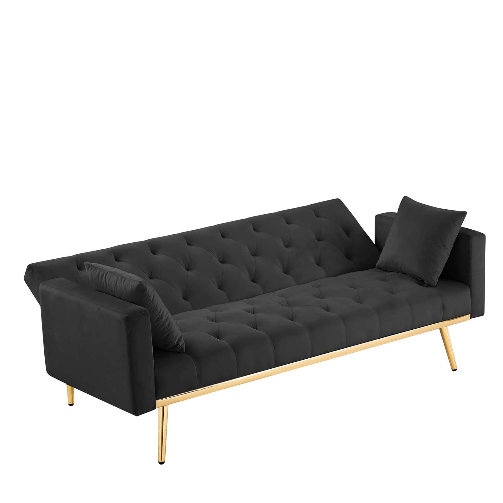 TMEOSK Vintage Convertible Folding Futon Sofa Bed with 2 Pillows, Adjustable Backrest, Sleeper Loveseat Couch for Small Space Bedroom Living Room Boys Girls, Black