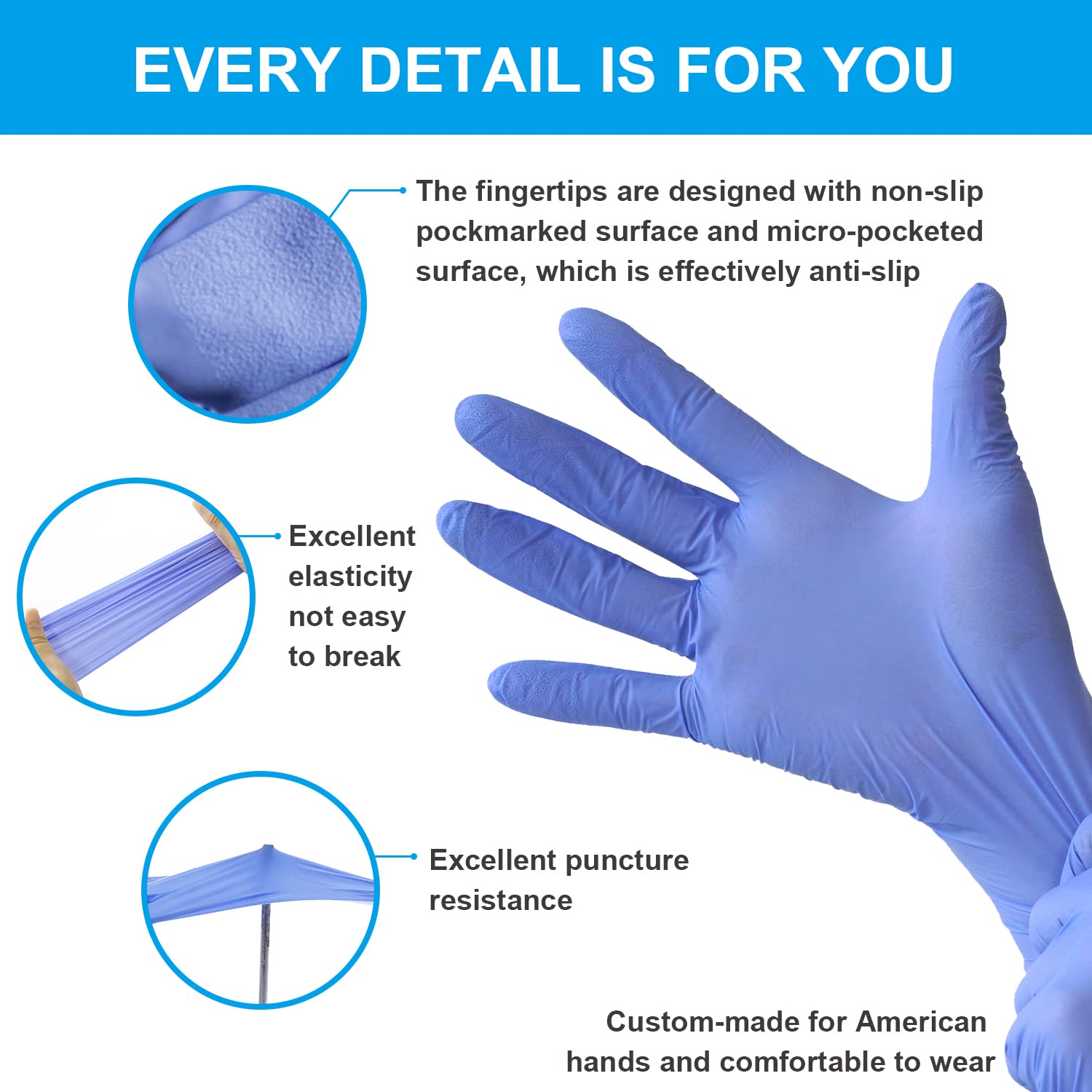 FINITEX Nitrile Disposable Medical Exam Gloves Ice Blue 3.2 mil 800 PCS Dust-Less Latex-Free Vacuum Bag Examination Food Gloves (Large)
