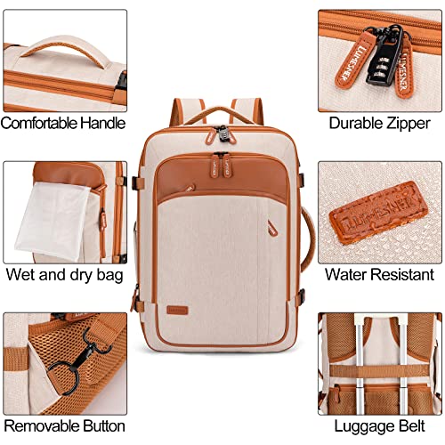Lumesner Carry on Backpack, Extra Large 40L Flight Approved Travel Backpack for Men & Women,Expandable Large Suitcase Backpacks With 4 Packing Cubes,Water Resistant Luggage Daypack Weekender Bag,Beige