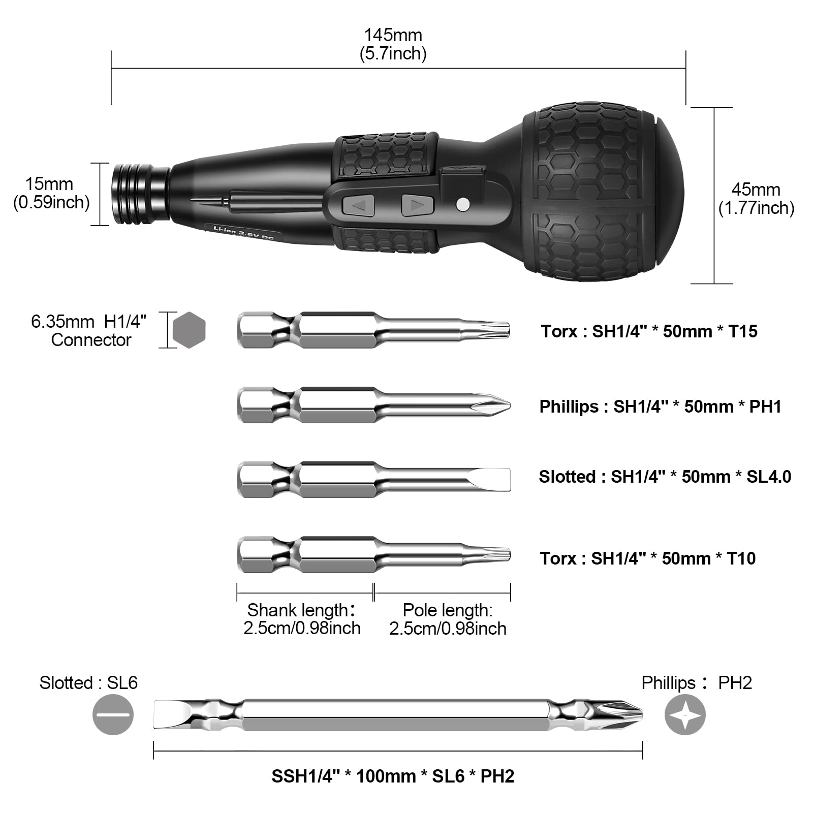 ERAVOR 3.6V Cordless Electric Screwdriver, Rechargeable Power Screwdrivers, Automatic Home Repair Tool with Non-slip handle & LED light, Includes 5pcs Bit, 1800mAh USB Rechargeable Battery - Black