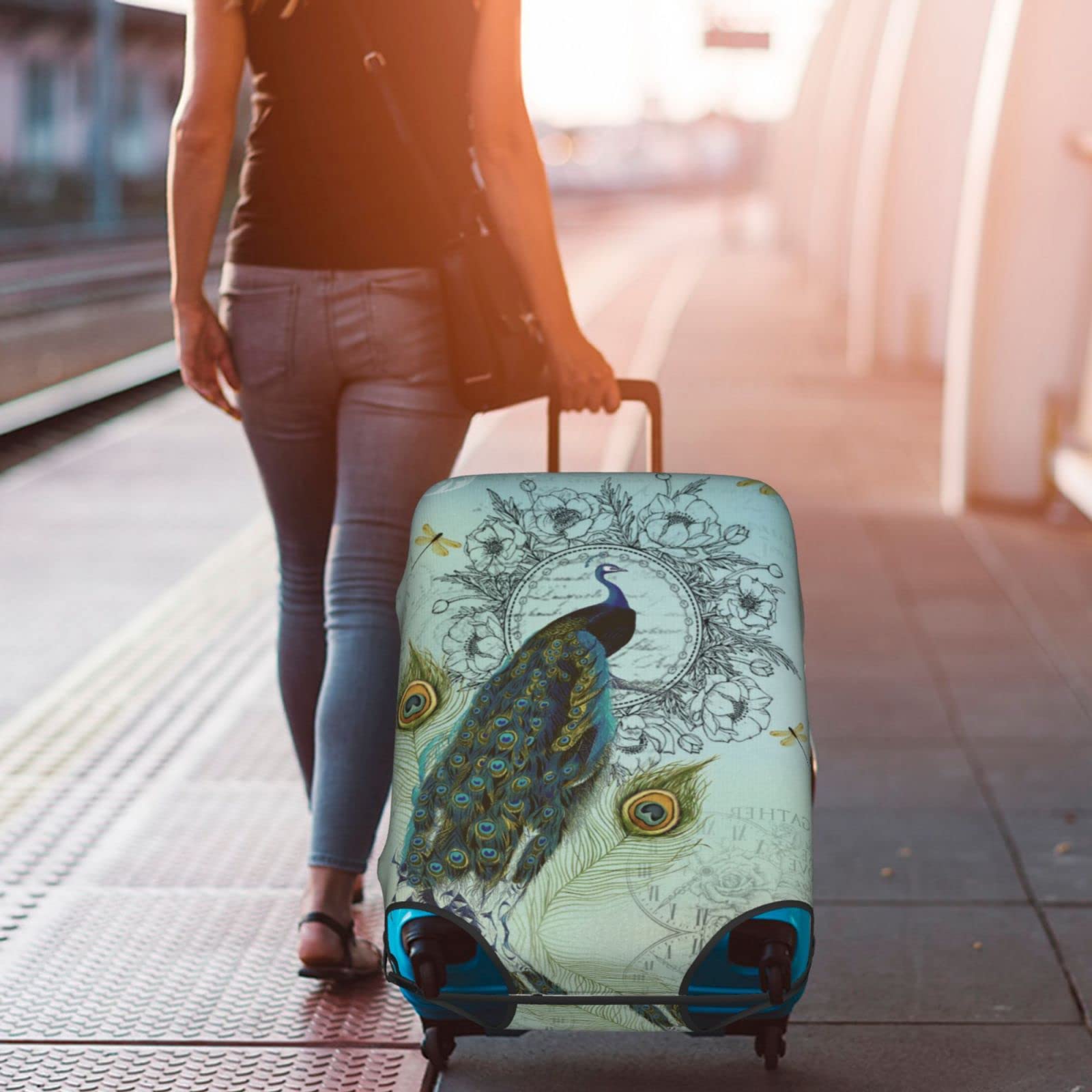 Nmbvcxz Peacocks Luggage Cover Suitcase Covers Washable Travel Luggage Protector Suitcase Cover L (27-30 inch luggage)