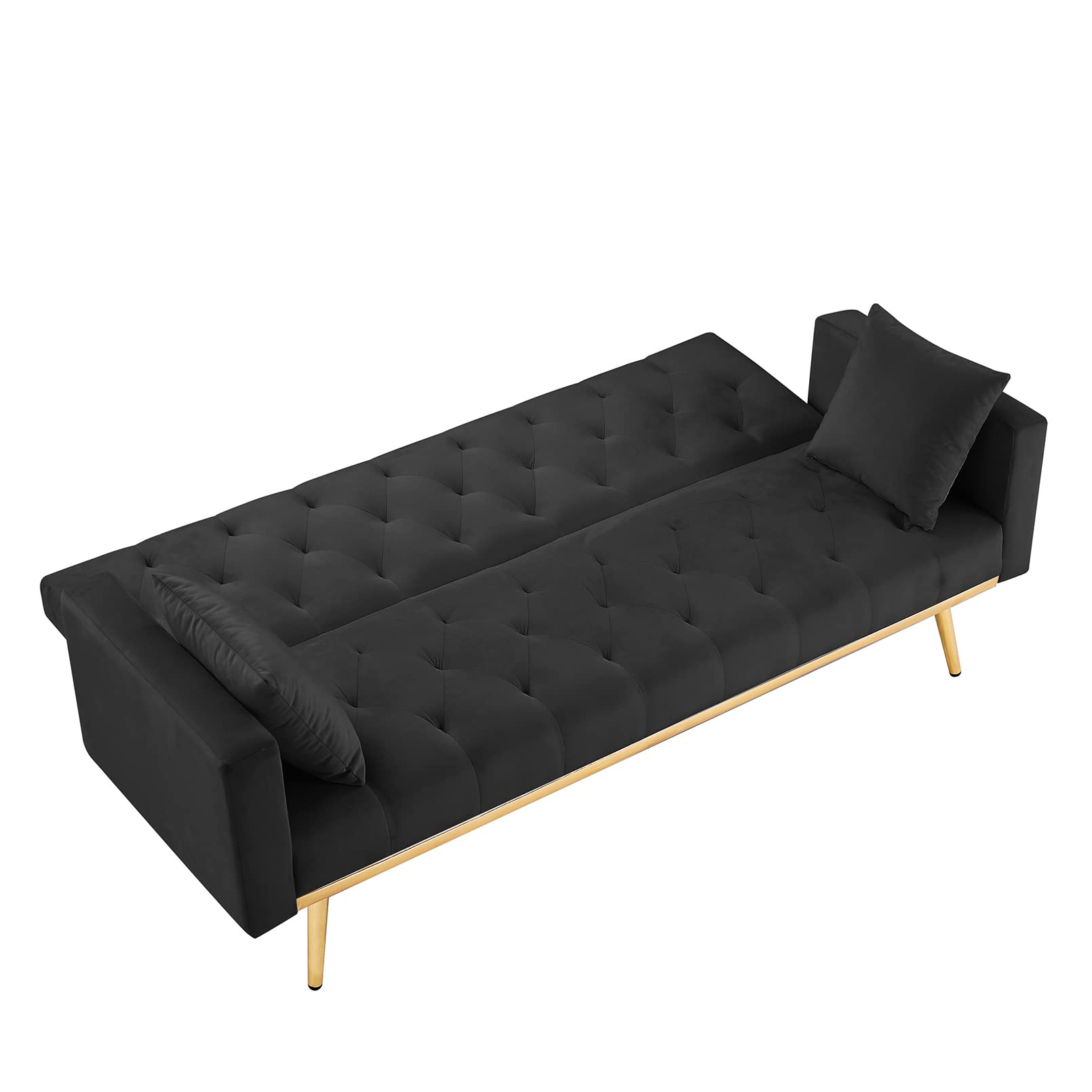 TMEOSK Vintage Convertible Folding Futon Sofa Bed with 2 Pillows, Adjustable Backrest, Sleeper Loveseat Couch for Small Space Bedroom Living Room Boys Girls, Black