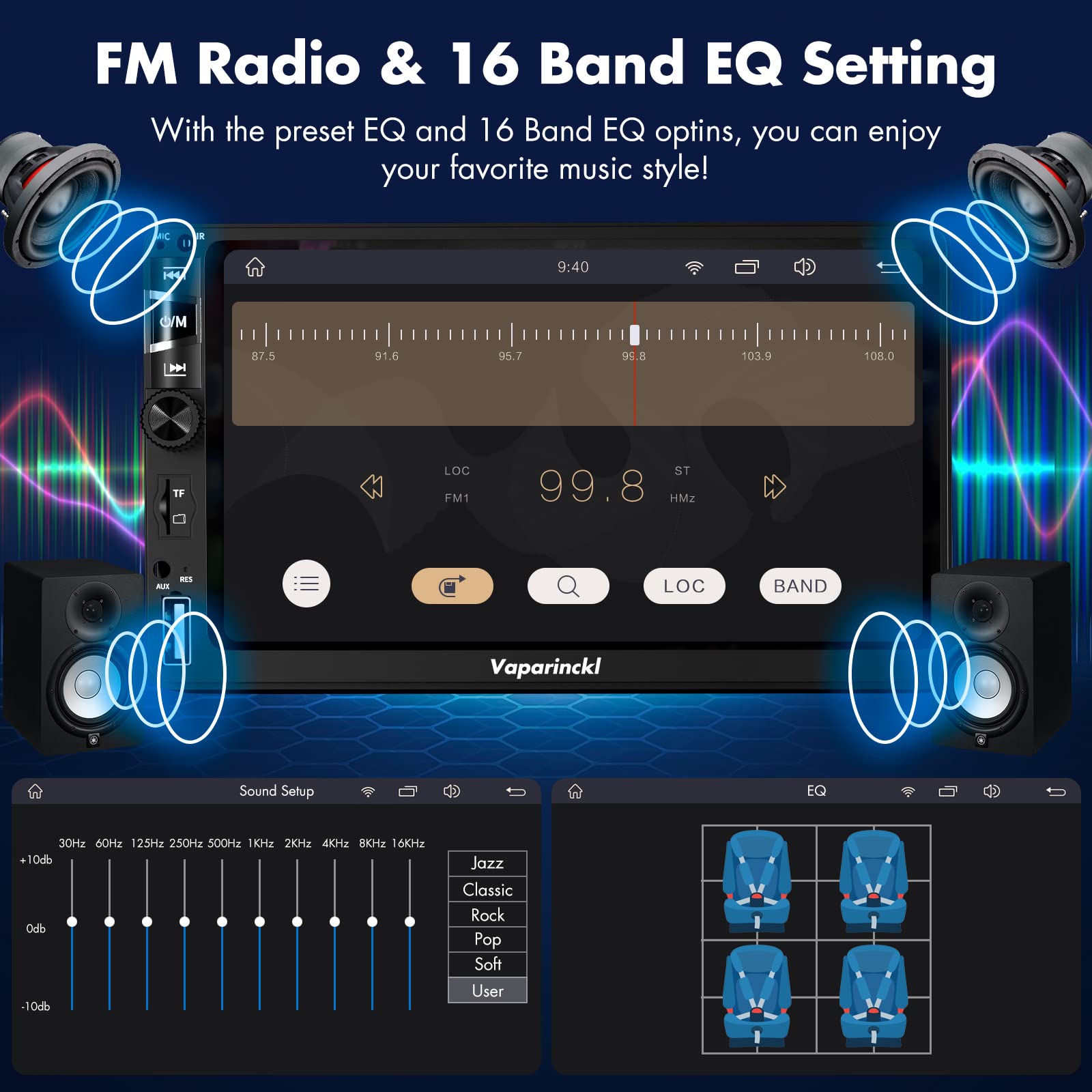 Vaparinckl Double Din Car Stereo with Wireless Apple CarPlay and Android Auto, 7-Inch FHD Touchscreen Car Audio Receiver with Voice Control, Bluetooth, FM, Subwoofer, Backup Camera, USB/TF/AUX Port