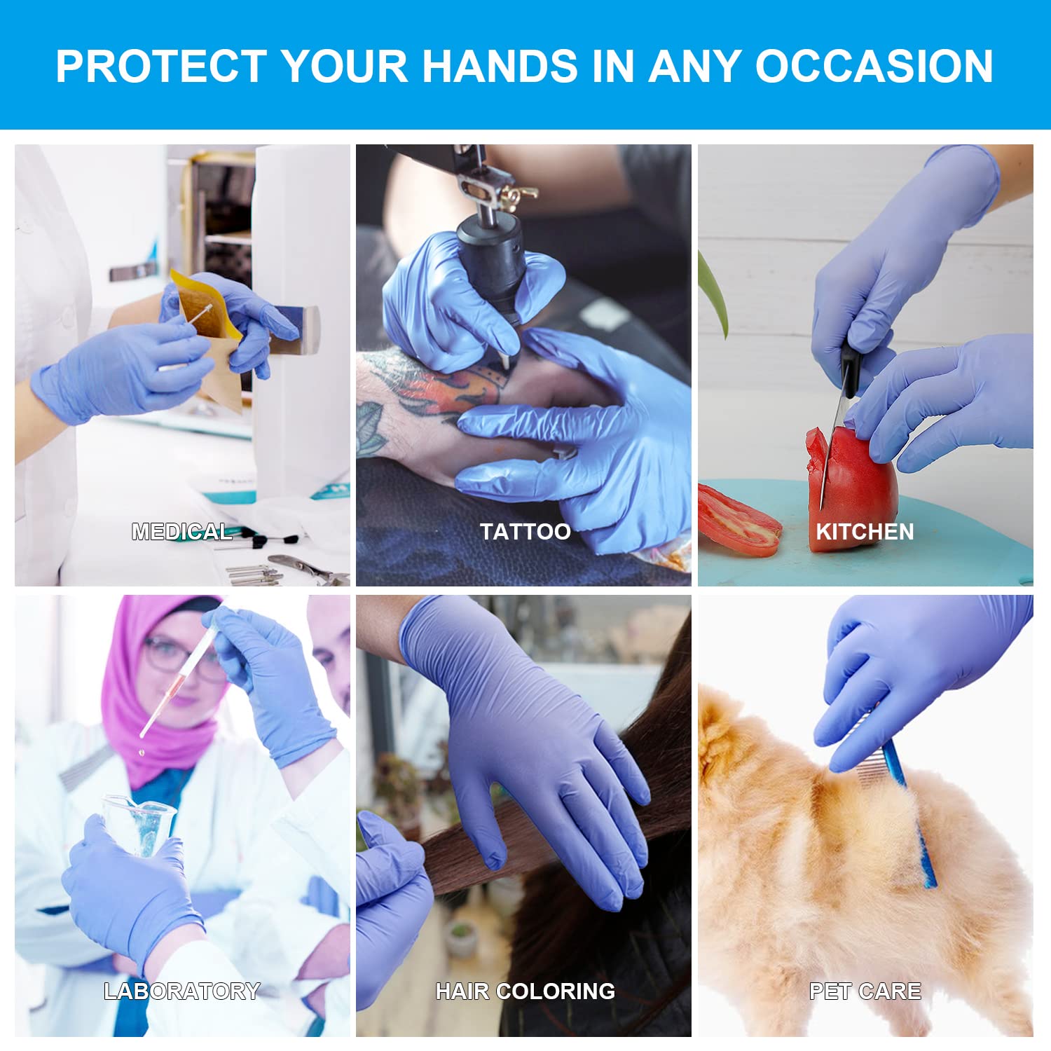 FINITEX Nitrile Disposable Medical Exam Gloves Ice Blue 3.2 mil 800 PCS Dust-Less Latex-Free Vacuum Bag Examination Food Gloves (Large)