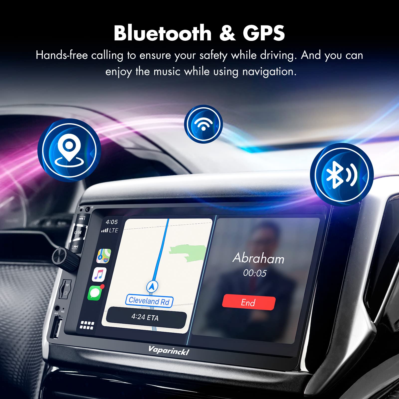 Vaparinckl Double Din Car Stereo with Wireless Apple CarPlay and Android Auto, 7-Inch FHD Touchscreen Car Audio Receiver with Voice Control, Bluetooth, FM, Subwoofer, Backup Camera, USB/TF/AUX Port
