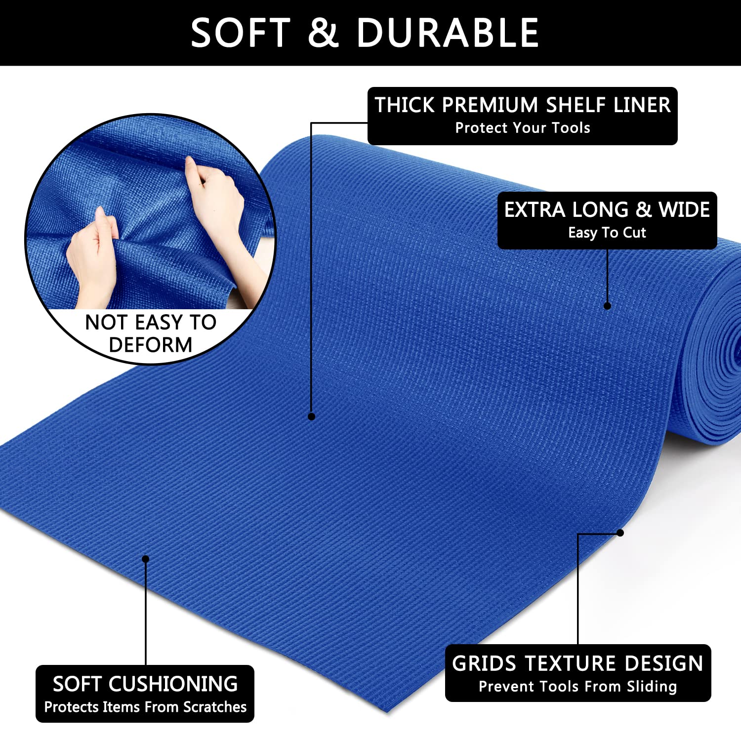 Foam Toolbox Liner Drawer Mat 1/8 Inch Thick X 20 Inch Wide X 24 Ft Long Blue, No Slip for Protecting Cabinet, Garage, Cart, Tool Box