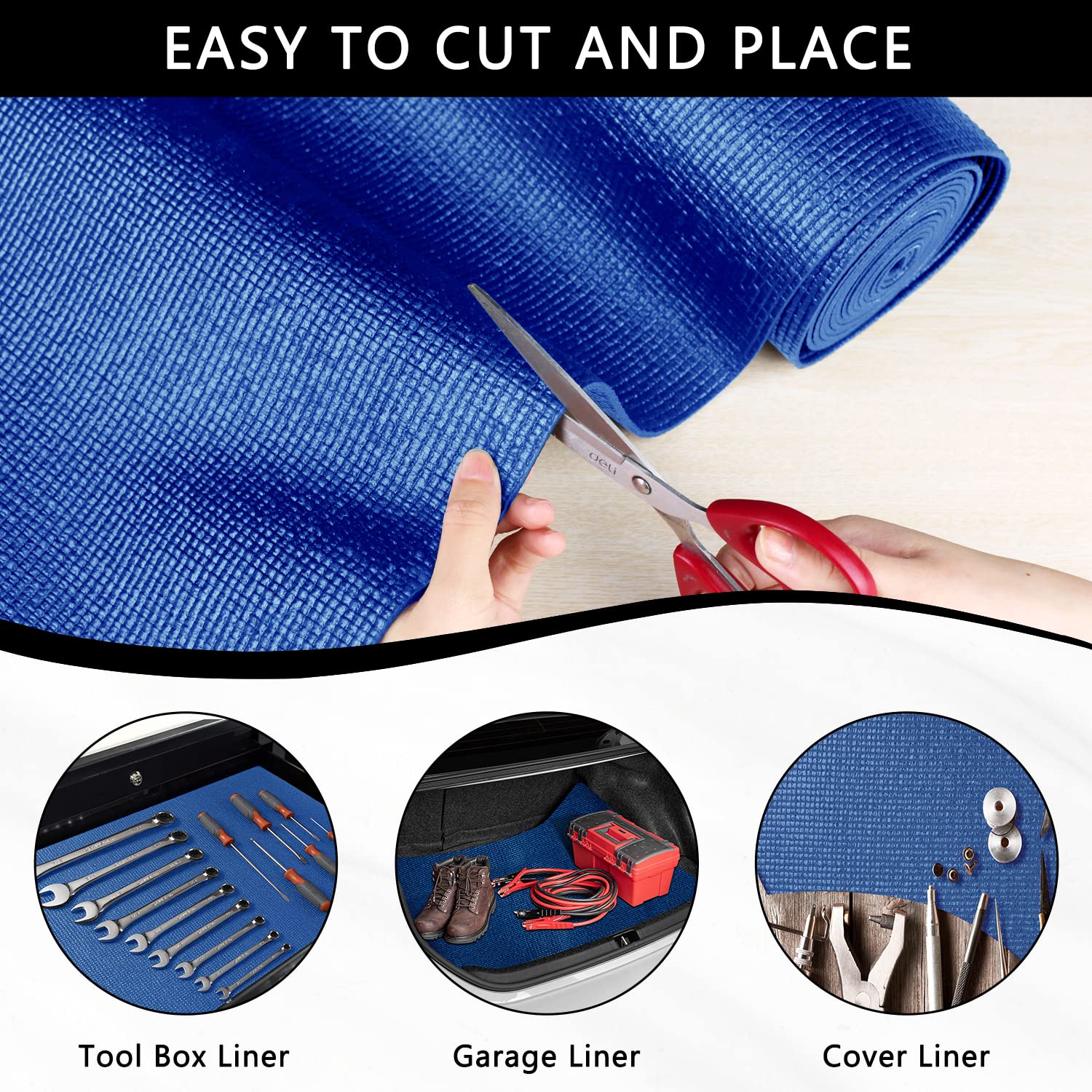 Foam Toolbox Liner Drawer Mat 1/8 Inch Thick X 20 Inch Wide X 24 Ft Long Blue, No Slip for Protecting Cabinet, Garage, Cart, Tool Box