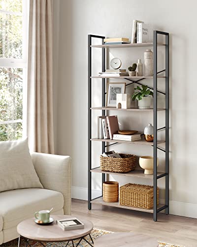 VASAGLE 6-Tier Tall Bookshelf, Large Bookcase with Steel Frame, Deep Book Shelf for Living Room, Home Office, Study, 11.8 x 31.5 x 73.2 Inches, Industrial Style, Greige and Black ULLS082B02