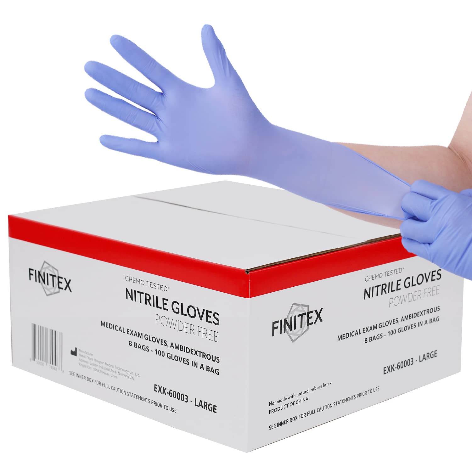 FINITEX Nitrile Disposable Medical Exam Gloves Ice Blue 3.2 mil 800 PCS Dust-Less Latex-Free Vacuum Bag Examination Food Gloves (Large)