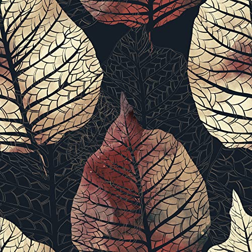 ReWallpaper 17.5in×23ft Dark Leaf Wallpaper Peel and Stick Vintage Leaves Wallpaper Self Adhesive Gold Red Leaf Wall Paper Sticker Pull & Stick Waterproof Contact Paper for Cabinets Drawers Walls
