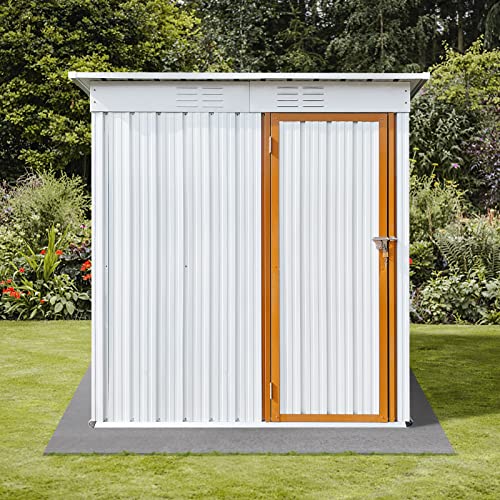 Ampela Outdoor Storage Shed with Singe Lockable Door,Outside Waterproof Galvanized Metal Shed with Air Vent Suitable for Backyard Garden,Tiny House Storage Sheds for Patio Lawn,5x3 FT,White+Orange