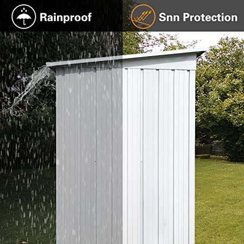 Ampela Outdoor Storage Shed with Singe Lockable Door,Outside Waterproof Galvanized Metal Shed with Air Vent Suitable for Backyard Garden,Tiny House Storage Sheds for Patio Lawn,5x3 FT,White+Orange