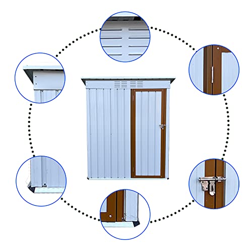 Ampela Outdoor Storage Shed with Singe Lockable Door,Outside Waterproof Galvanized Metal Shed with Air Vent Suitable for Backyard Garden,Tiny House Storage Sheds for Patio Lawn,5x3 FT,White+Orange